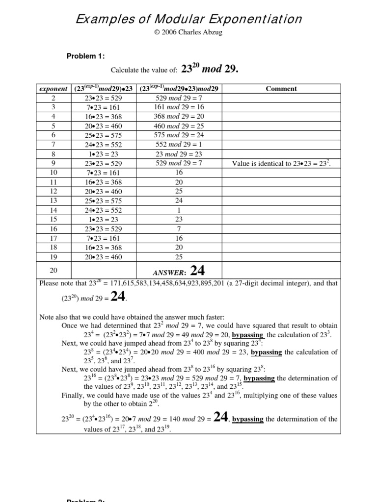 Modular Exponentiation | Download Free PDF | Exponentiation ...