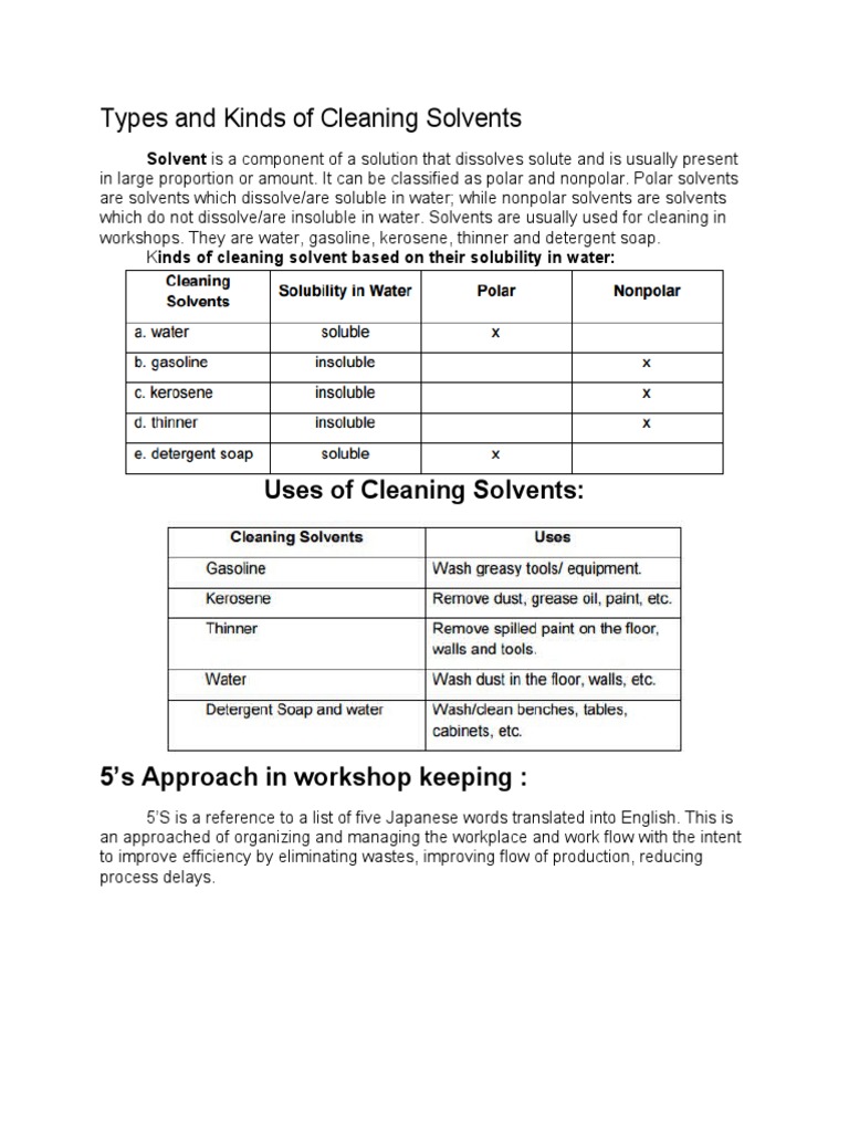 Types and Kinds of Cleaning Solvents | PDF