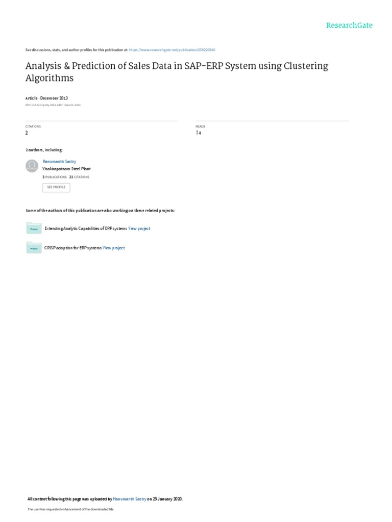 Analysis & Prediction of Sales Data in SAP-ERP System Using Clustering ...