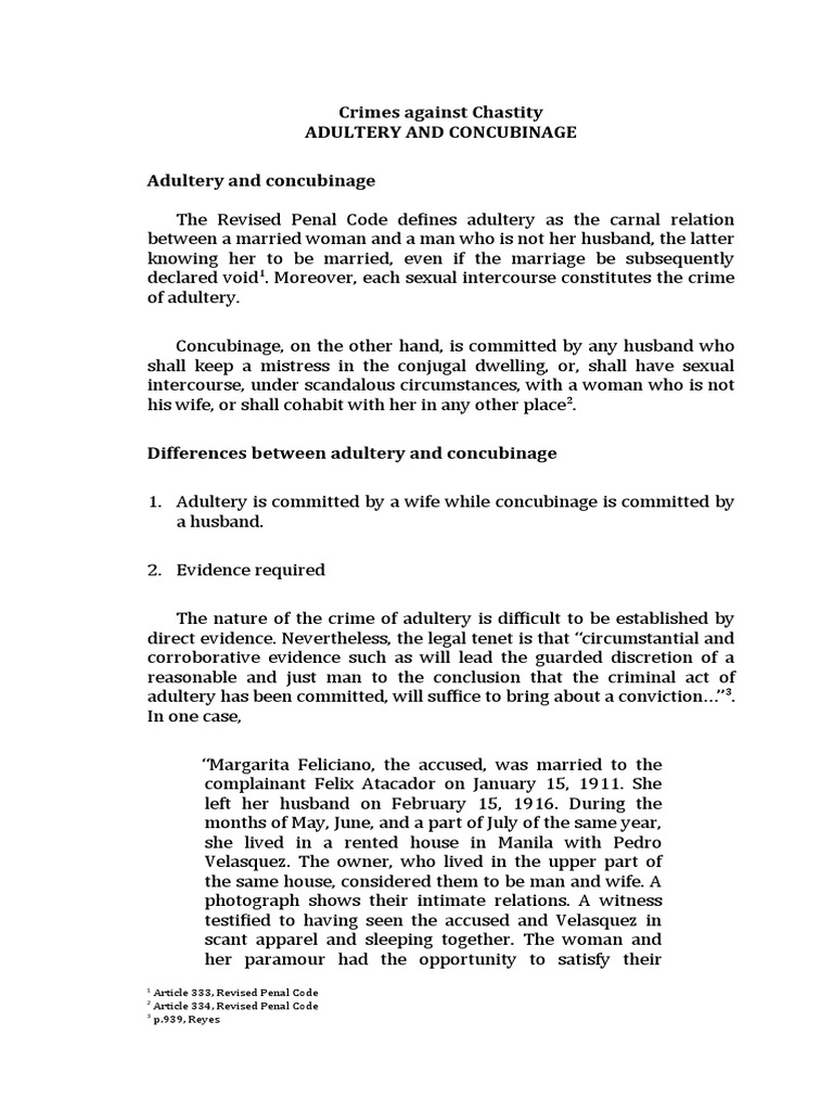 Adultery vs. Concubinage: Legal Insights | PDF | Adultery | Husband