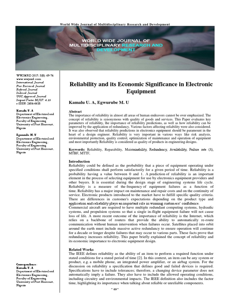 Reliability Andits Economic Significance in Electronic Equipment | PDF | Reliability Engineering ...