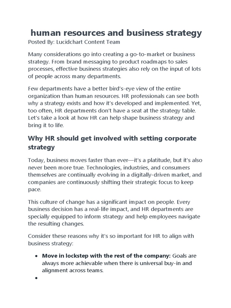 Human Resources and Business Strategy | PDF