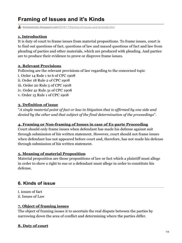 Legal Issue Framing Guide | PDF | Pleading | Lawsuit