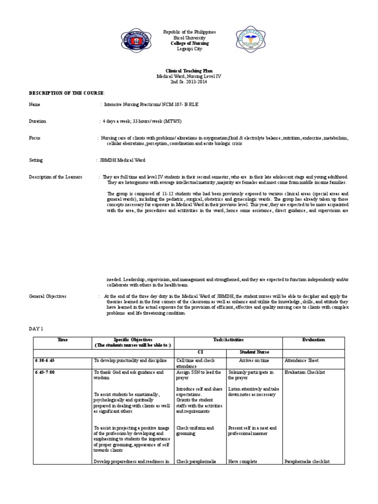 Clinical Teaching Plan | PDF | Nursing | Patient