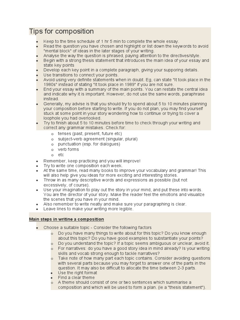 Tips For Composition: o o o o o | PDF | Narrative | Mind