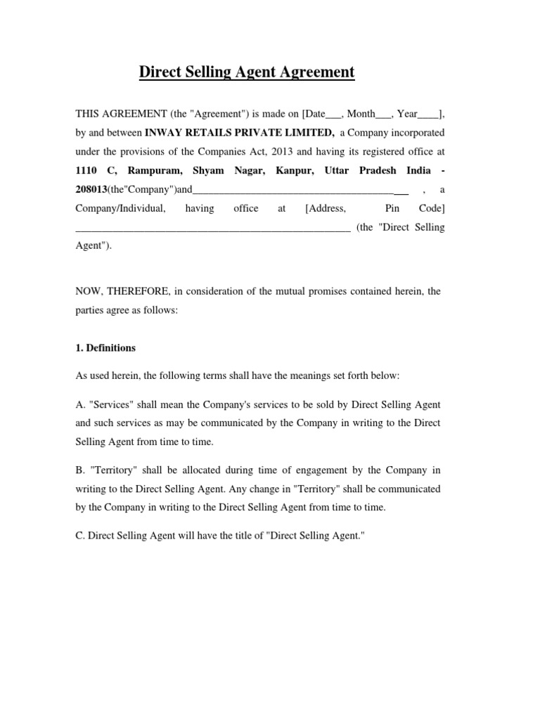 Direct Selling Agent Agreement | PDF | Trademark | Indemnity