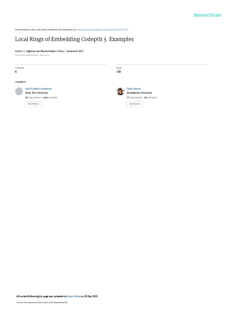 Local Rings of Embedding Codepth 3 Examples | PDF | Ring (Mathematics ...