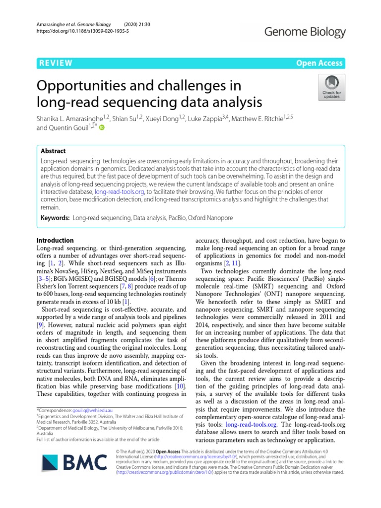 Opportunities and Challenges in Long-Read Sequencing Data Analysis | Download Free PDF | Dna ...