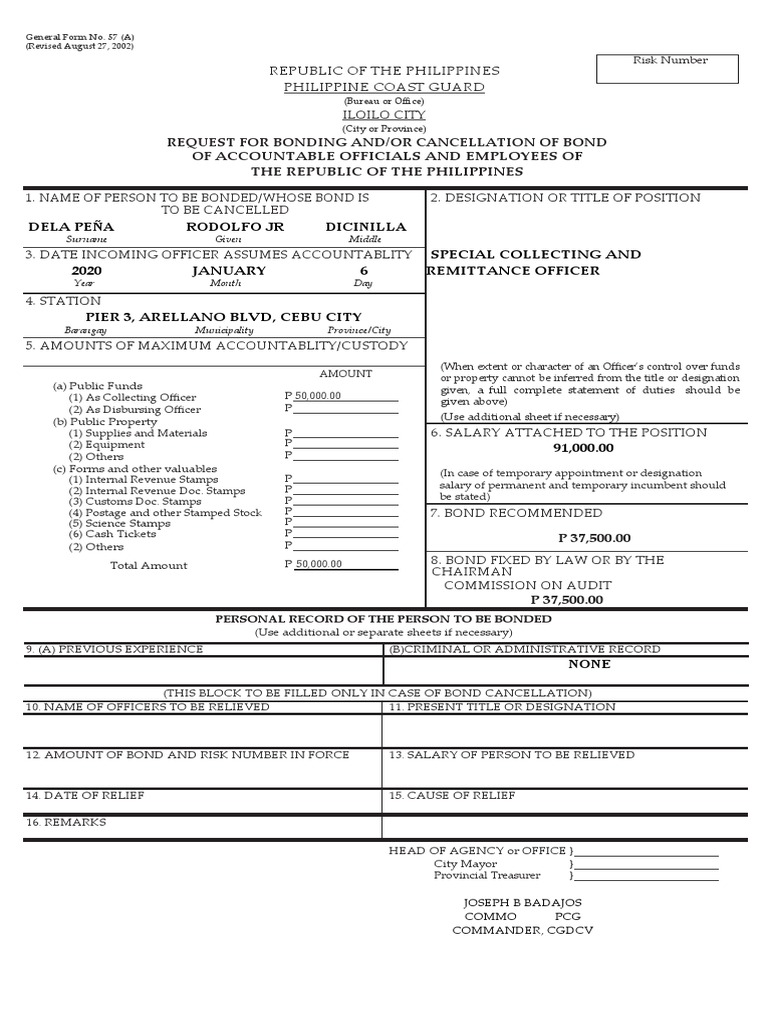 General - Form - 57 CDO RODOLFO D DELA PEÑA JR PCG | Download Free PDF ...