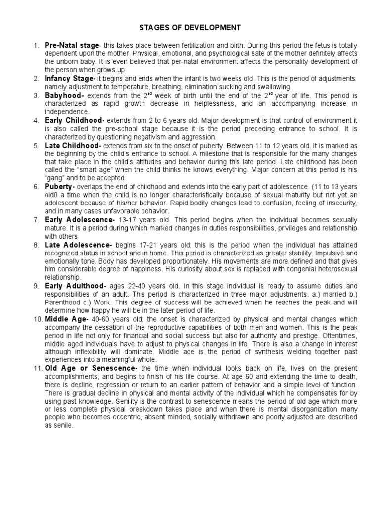 Stages of Development Pre-Natal Stage-: ND ND | Download Free PDF ...