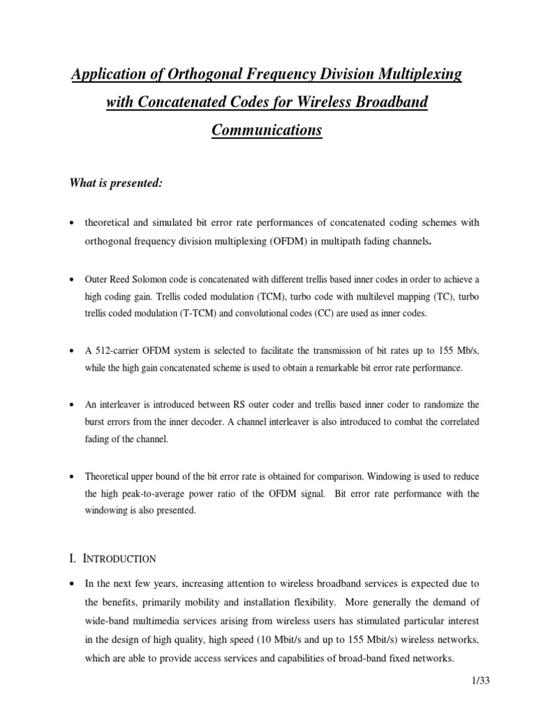 Application of Orthogonal Frequency Division Multiplexing With ...