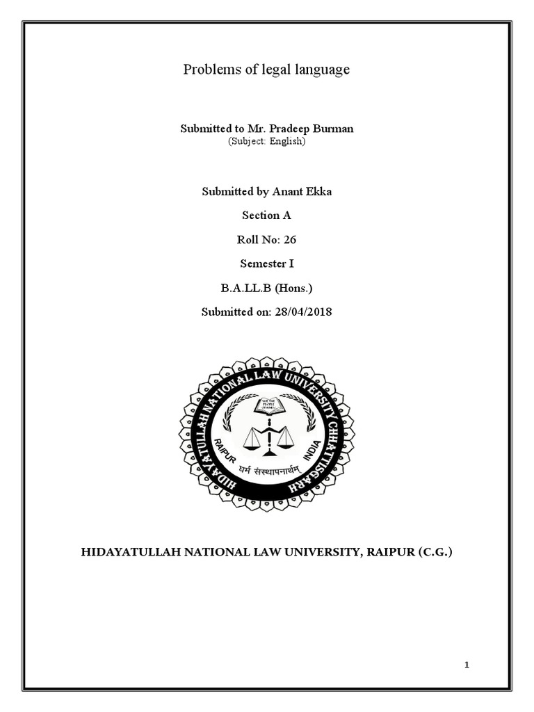 Problems of Legal Language: Submitted To Mr. Pradeep Burman | PDF | Word | Rhetoric