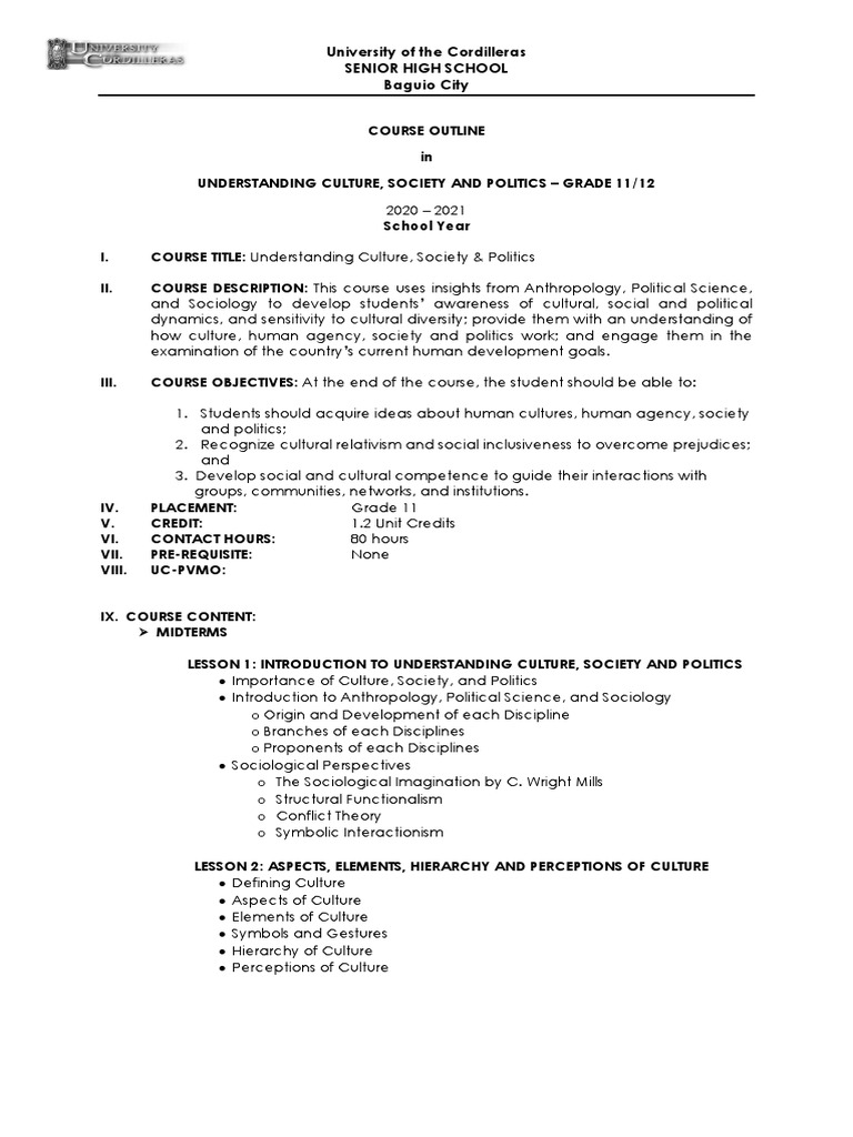 UCSP Course Outline for Grades 11-12 | PDF | Social Stratification ...