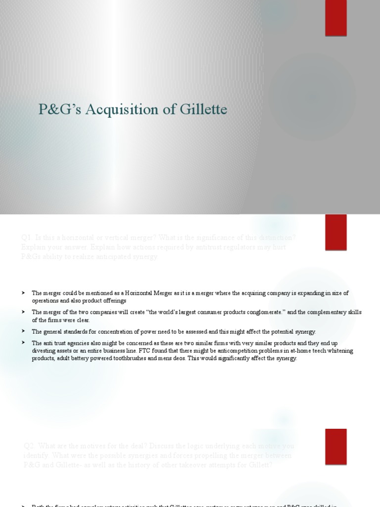 P&G Gillette Case Study | PDF | Mergers And Acquisitions | Valuation (Finance)