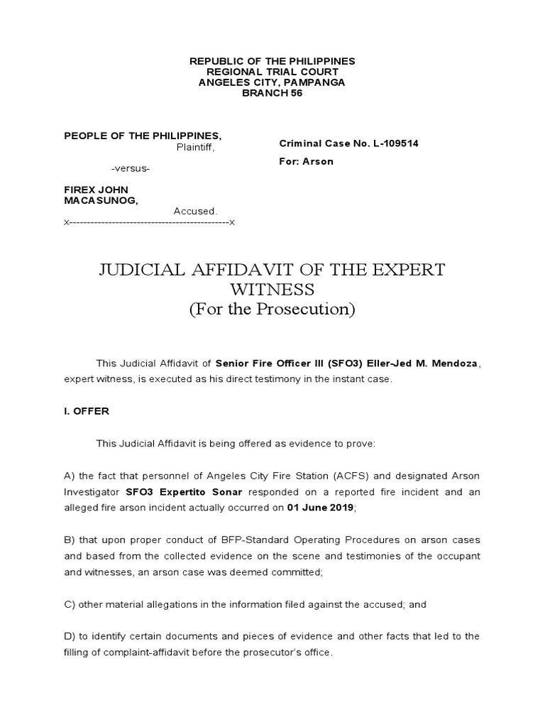 Judicial Affidavit of The Expert Witness (For The Prosecution) | PDF ...