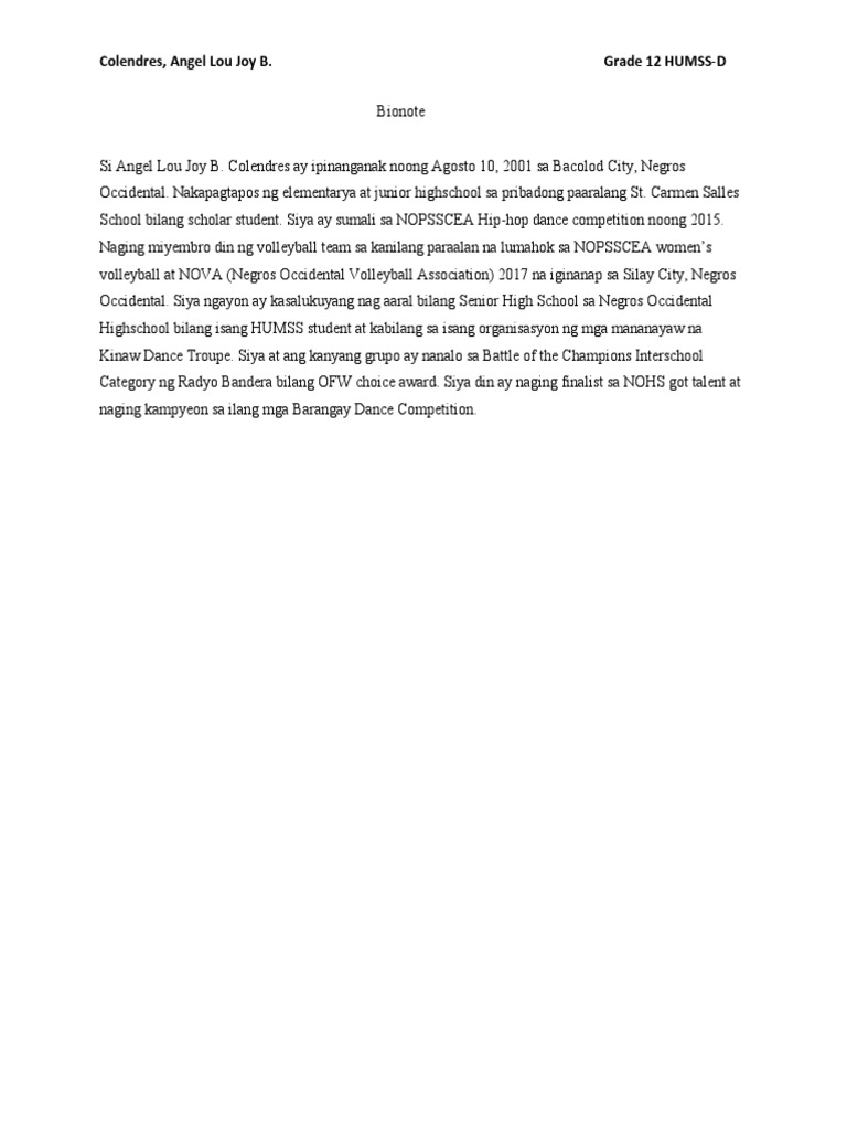 Bionote (FINAL) | PDF