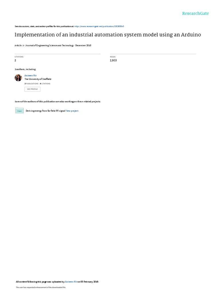 Implementation of An Industrial Automation System Model Using An ...