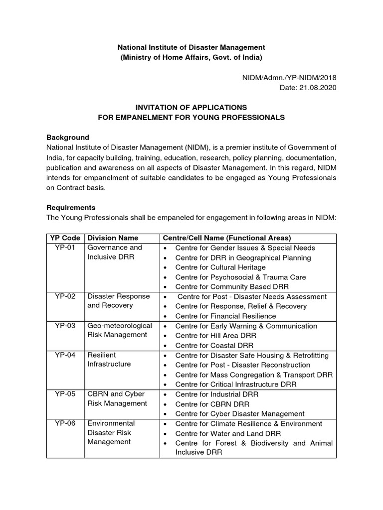 National Institute of Disaster Management (Ministry of Home Affairs ...