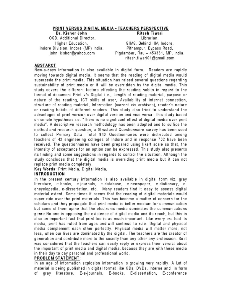Teachers' Views on Print vs Digital Media | PDF