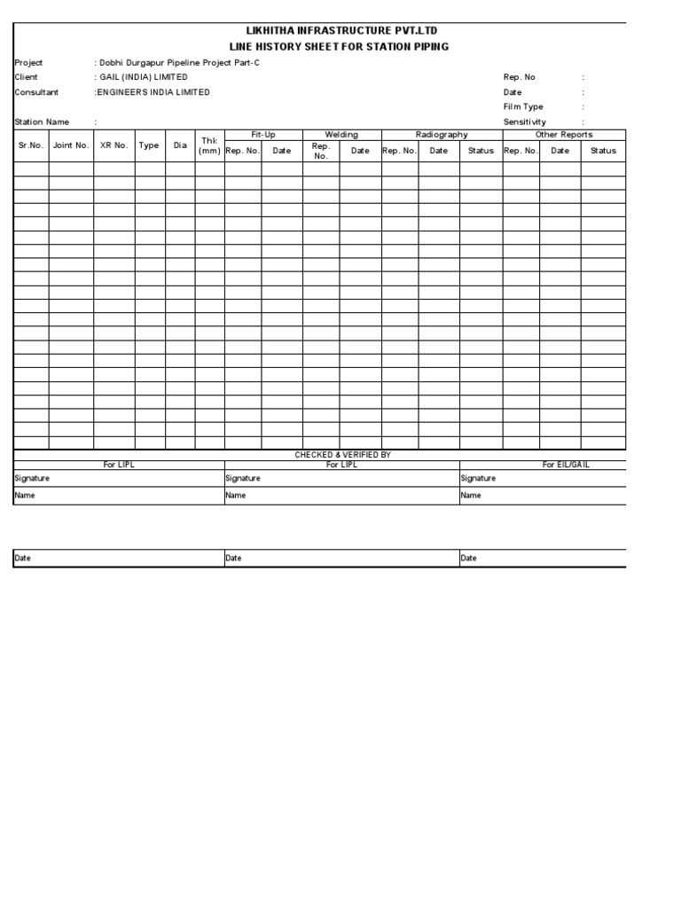 Likhitha Infrastructure PVT - LTD Line History Sheet For Station Piping ...