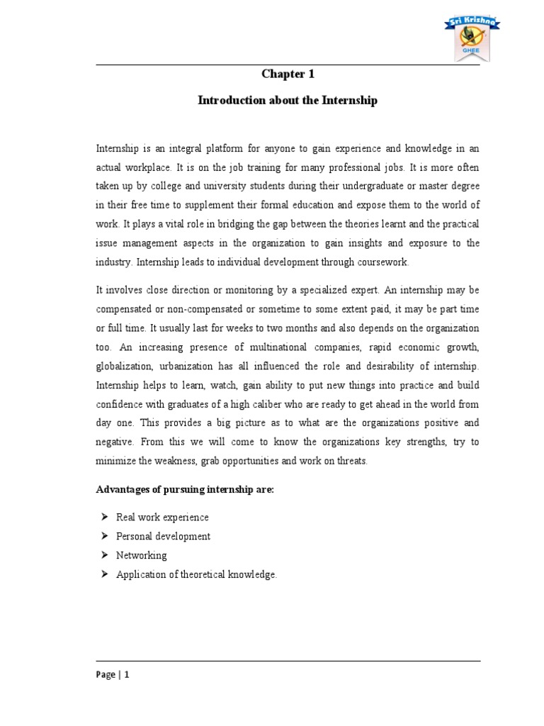 Introduction About The Internship: Advantages of Pursuing Internship ...