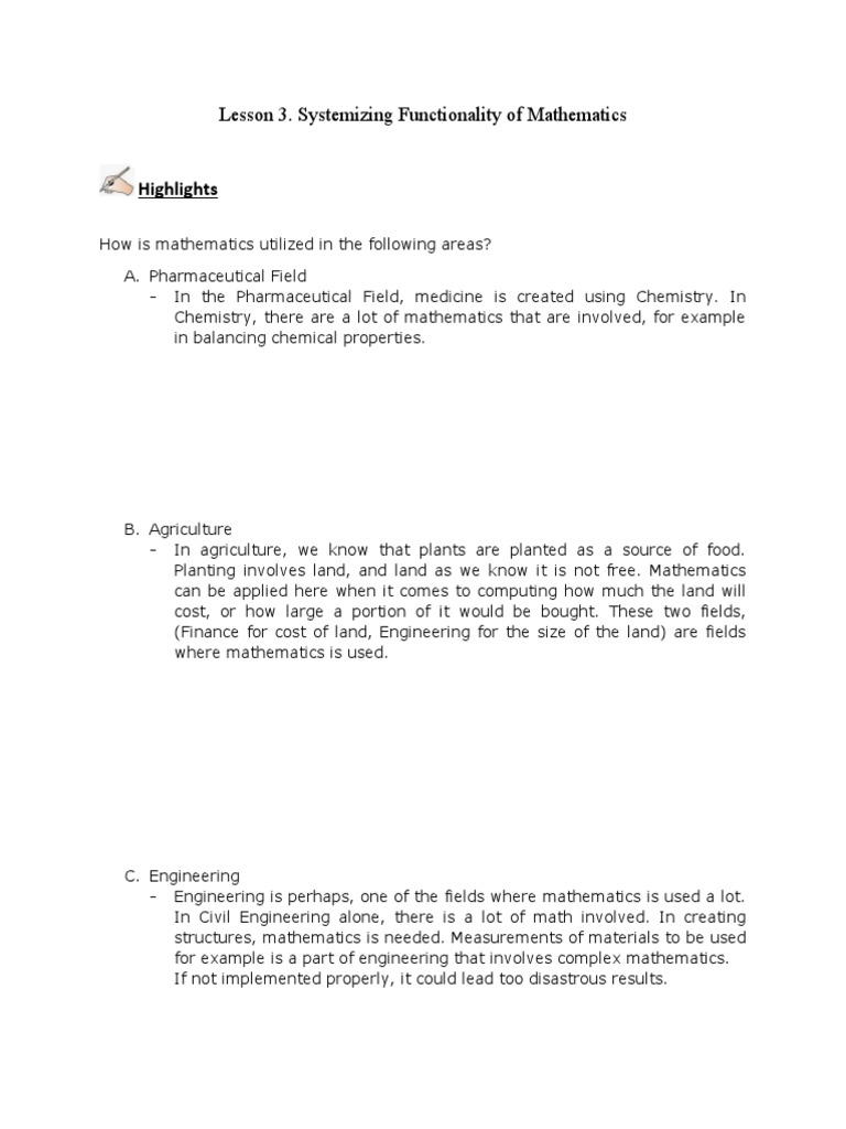 Highlights: Lesson 3. Systemizing Functionality of Mathematics | PDF