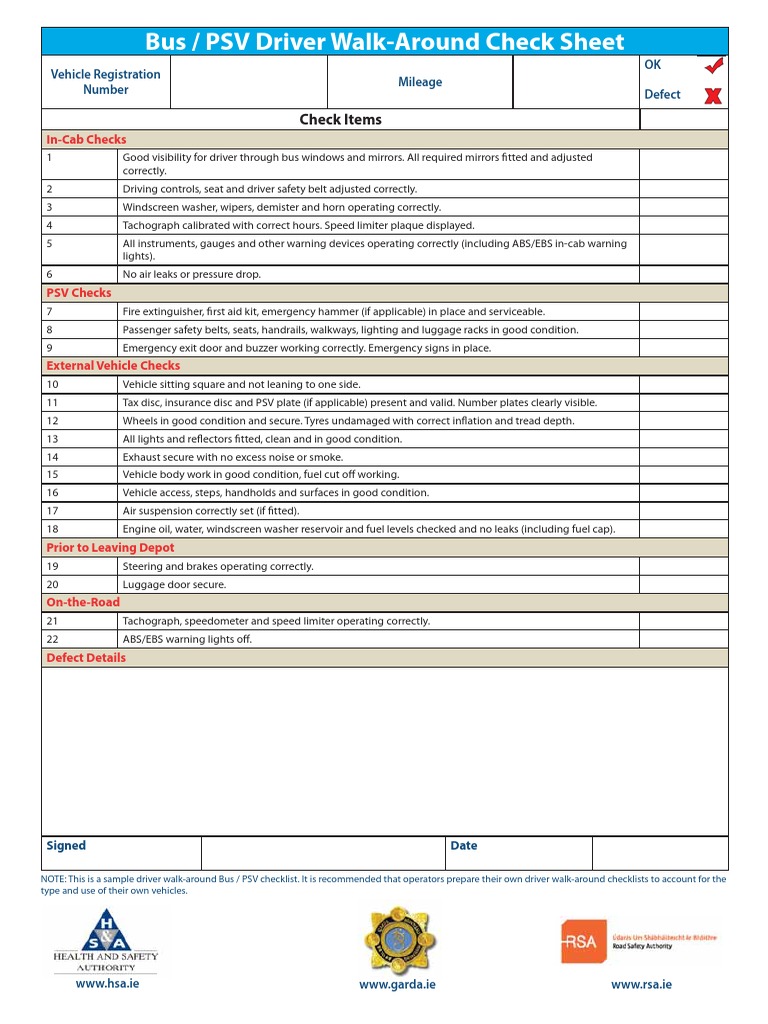 Bus Driver Walk Around Sheet PDF | PDF | Vehicles | Anti Lock Braking ...
