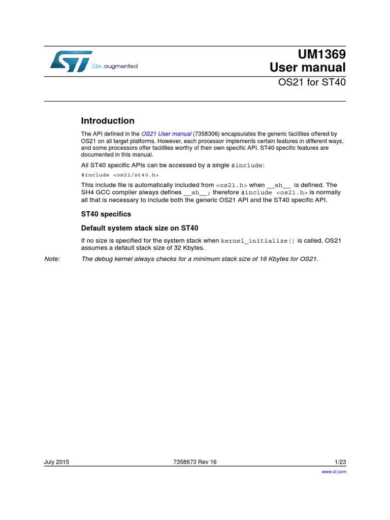UM1369 User Manual: OS21 For ST40 | PDF | Subroutine | Application Programming Interface