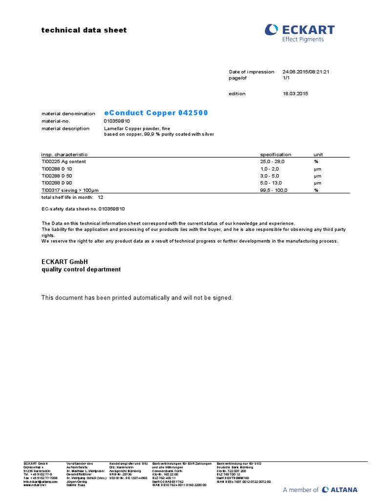 Technical Data Sheet: Econduct Copper 042500 | PDF | Information ...