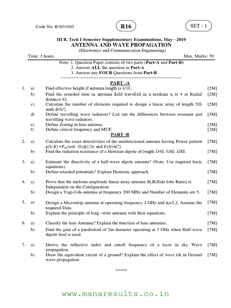 Antenna and Wave Propagation Exam Questions | PDF | Antenna (Radio ...