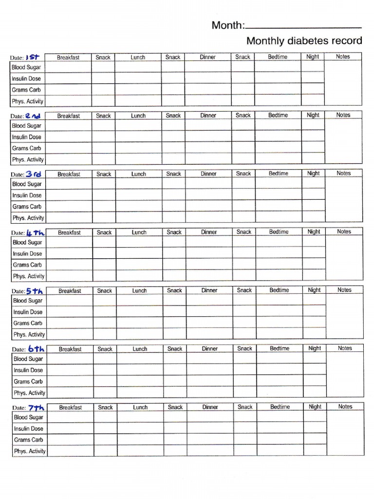 Monthly Diabetes Tracking Log | PDF