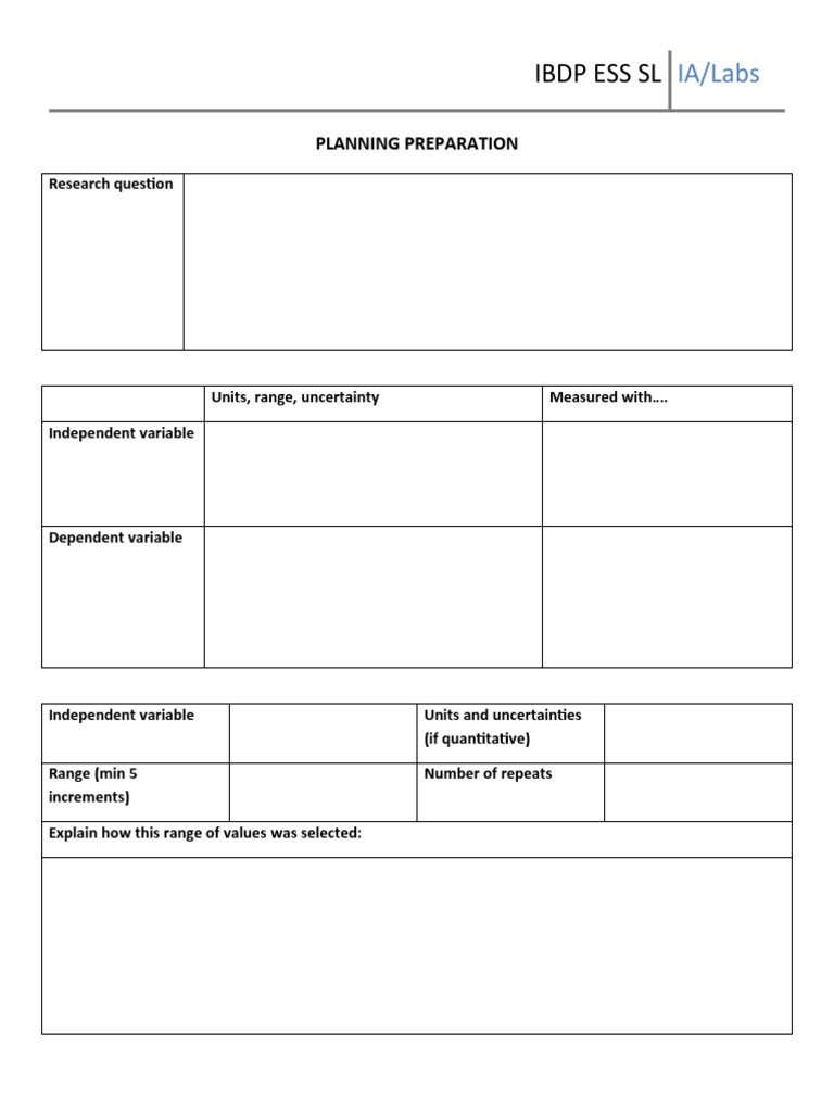 IBDP ESS SL IA Lab Planning Guide | PDF