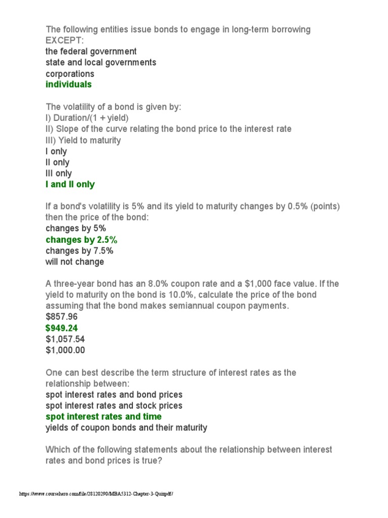 MBA5312 Chapter 3 Quiz PDF | PDF | Bonds (Finance) | Yield (Finance)