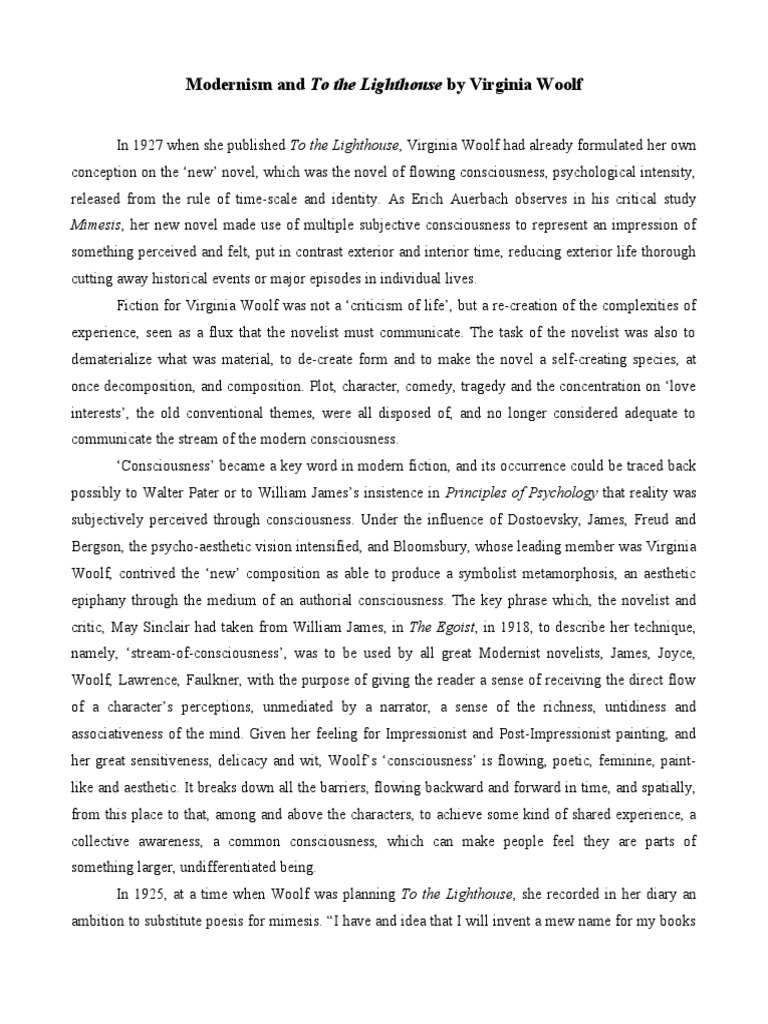Modernism and 'To The Lighthouse' by Virgina Woolf | PDF | To The ...