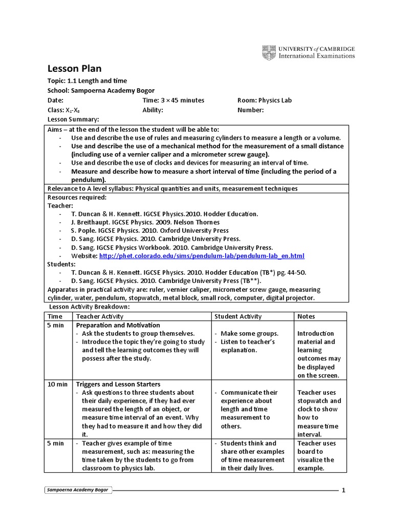 IGCSE Physics Lesson Plan