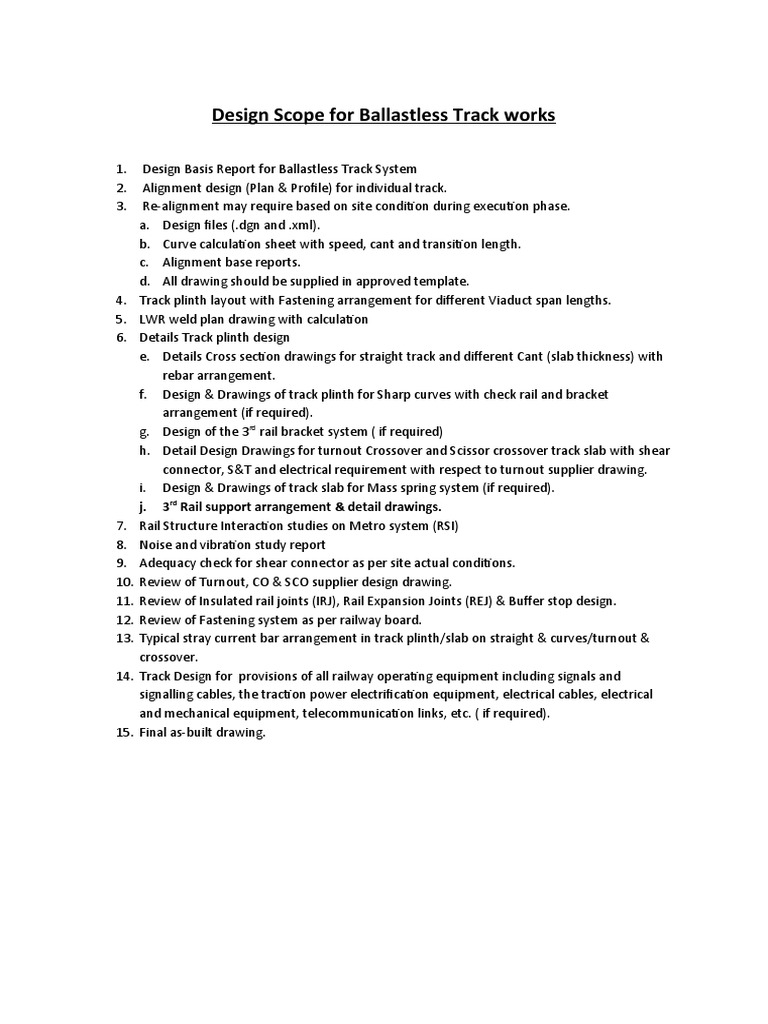 Comprehensive Design Scope and Deliverables for Ballastless Track ...