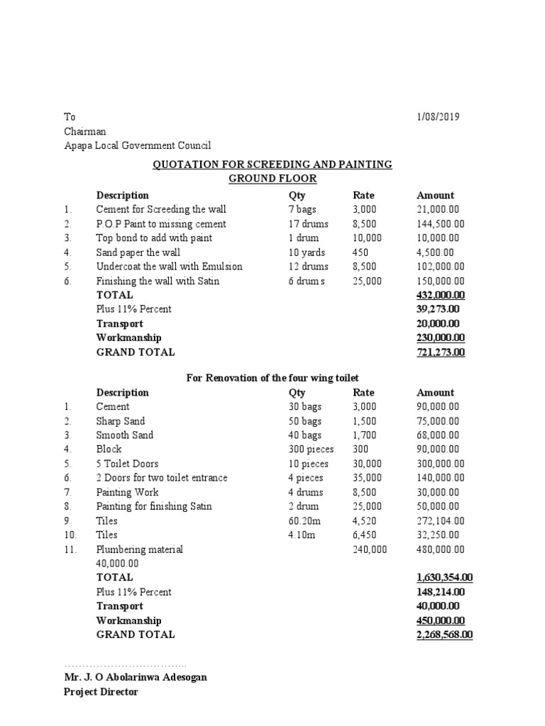 Quotation For Screeding 4 | PDF | Structural Engineering | Building ...
