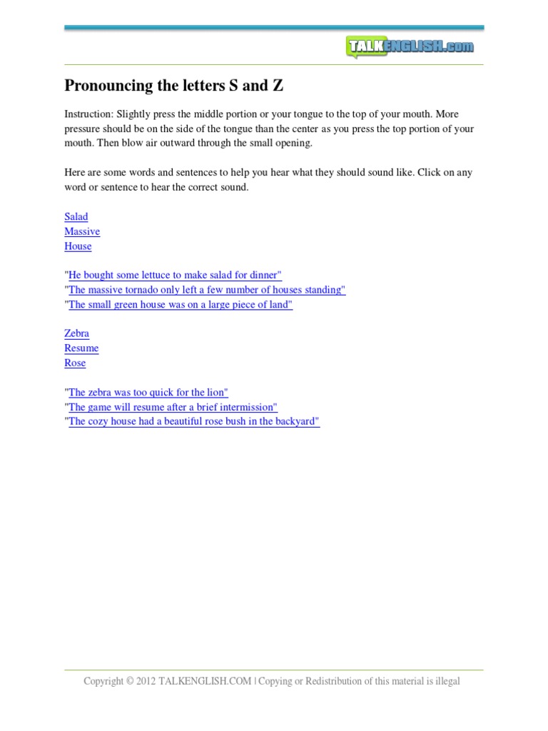 07pronouncing The Letters S and Z | PDF
