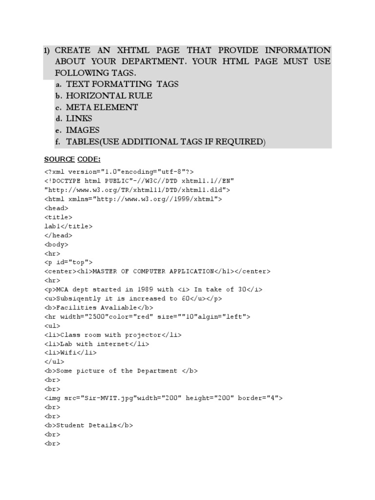 Create An XHTML Page That Provide Information About Your Department ...