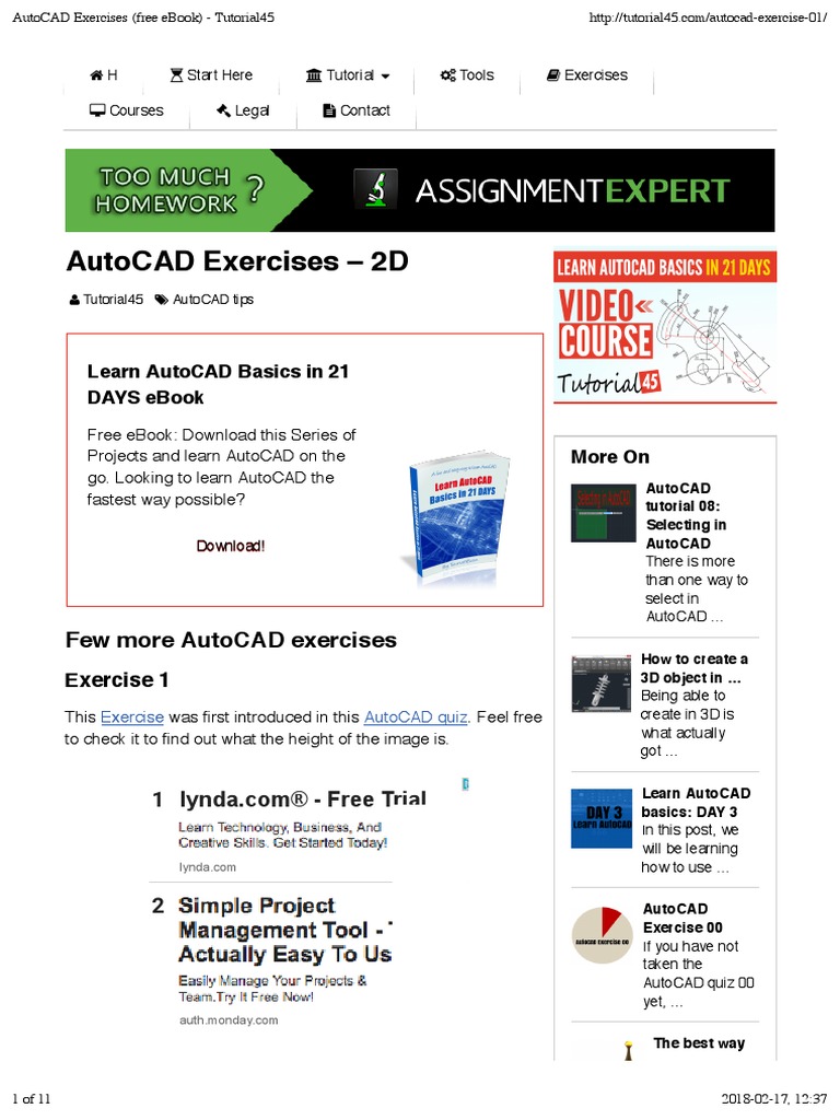 AutoCAD Exercises (Free Ebook) - Tutorial45 | PDF | Computing And Information Technology