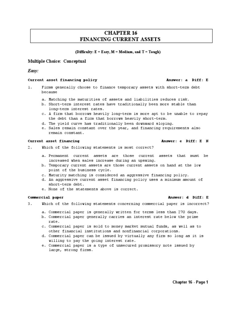 Financing Current Assets: Multiple Choice: Conceptual | PDF ...