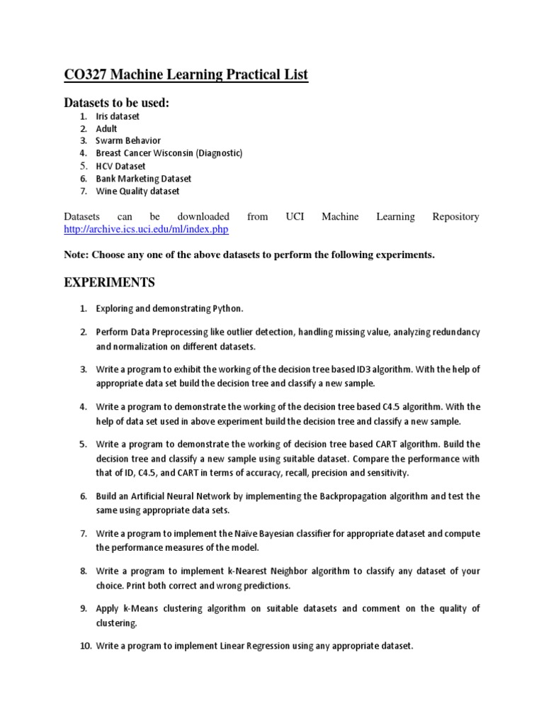 RevisedCO327 ML Practical List | PDF RevisedCO327 ML Practical List | PDF