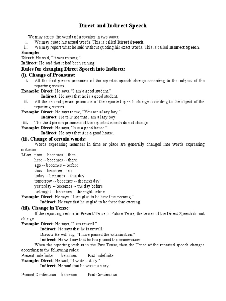 Direct and Indirect Speech Rules | PDF | Sentence (Linguistics) | Question