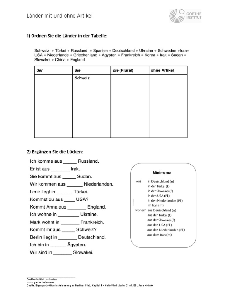 7 - HA Länder Mit Und Ohne Artikel AKTUELL PDF | PDF