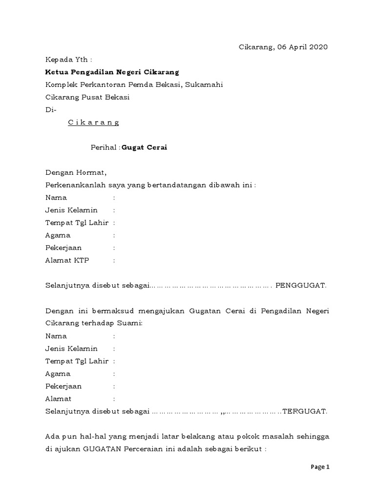 Permohonan Gugat Cerai | PDF