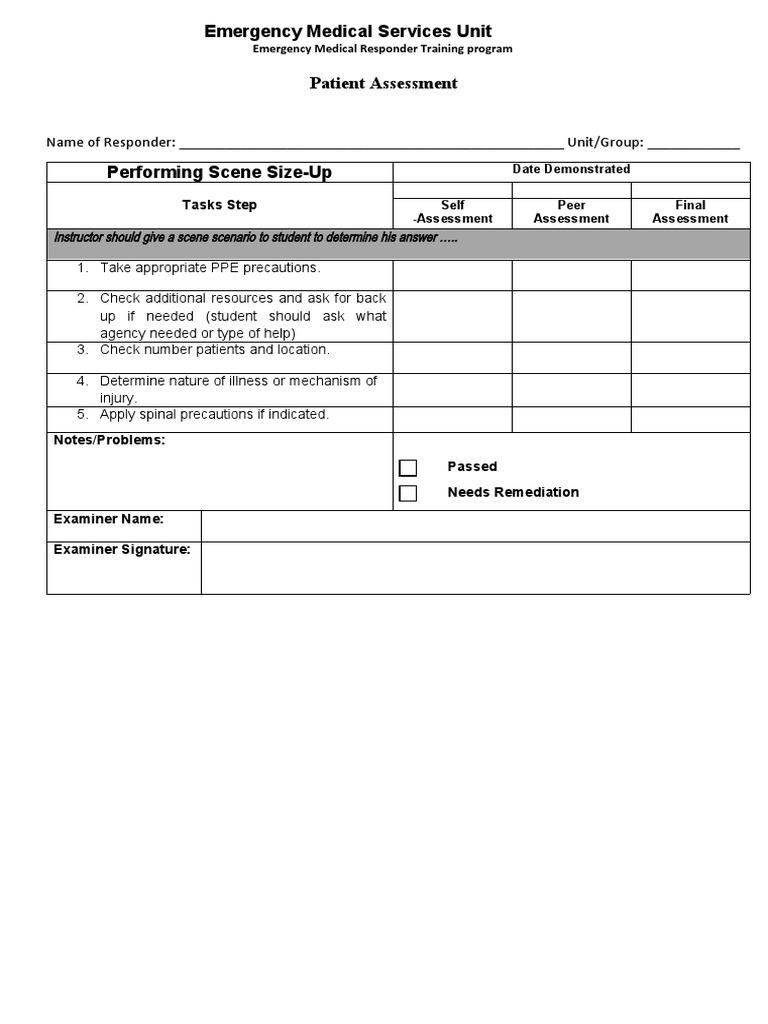 Emergency Medical Services Unit Patient Assessment | PDF | Abdomen ...
