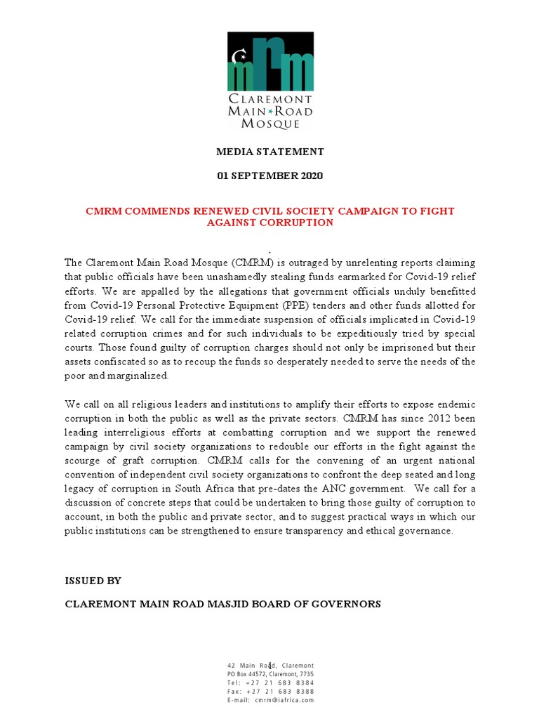 CMRM Anti-Corruption Statement - 1 September 2020 Final | PDF