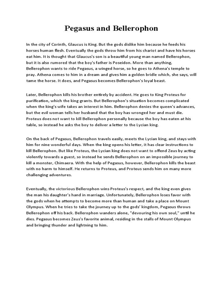 Bellerophon and Pegasus: A Myth Summary | PDF