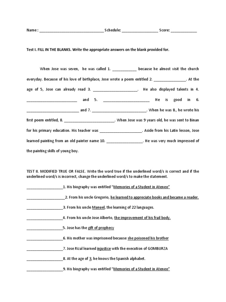 Test I. FILL IN THE BLANKS. Write The Appropriate Answers On The Blank ...