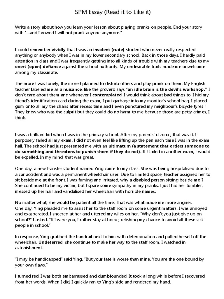 SPM Essay (Read It To Like It) | PDF